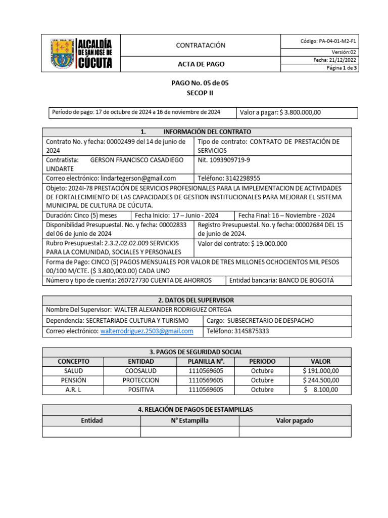 Acta de Pago 05 de 05 | PDF