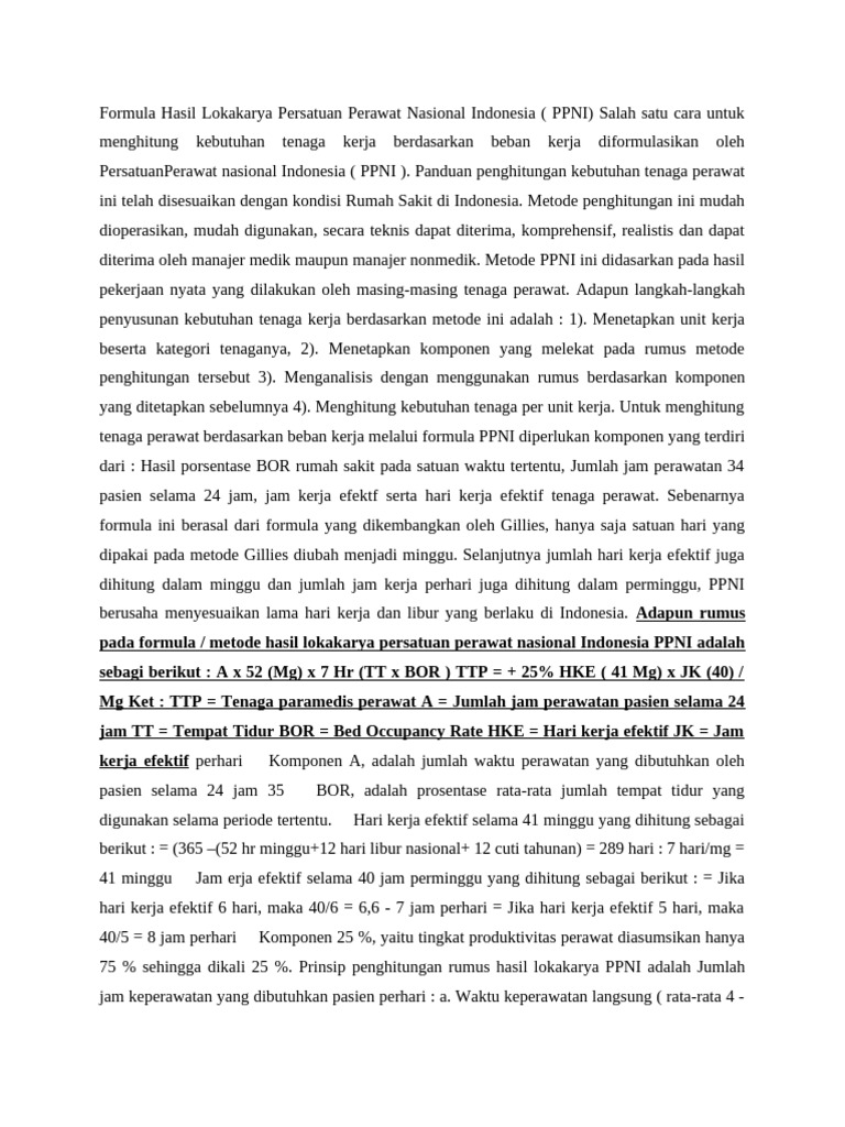 Rumus Kebutuhan Tenaga Perawat PPNI | PDF