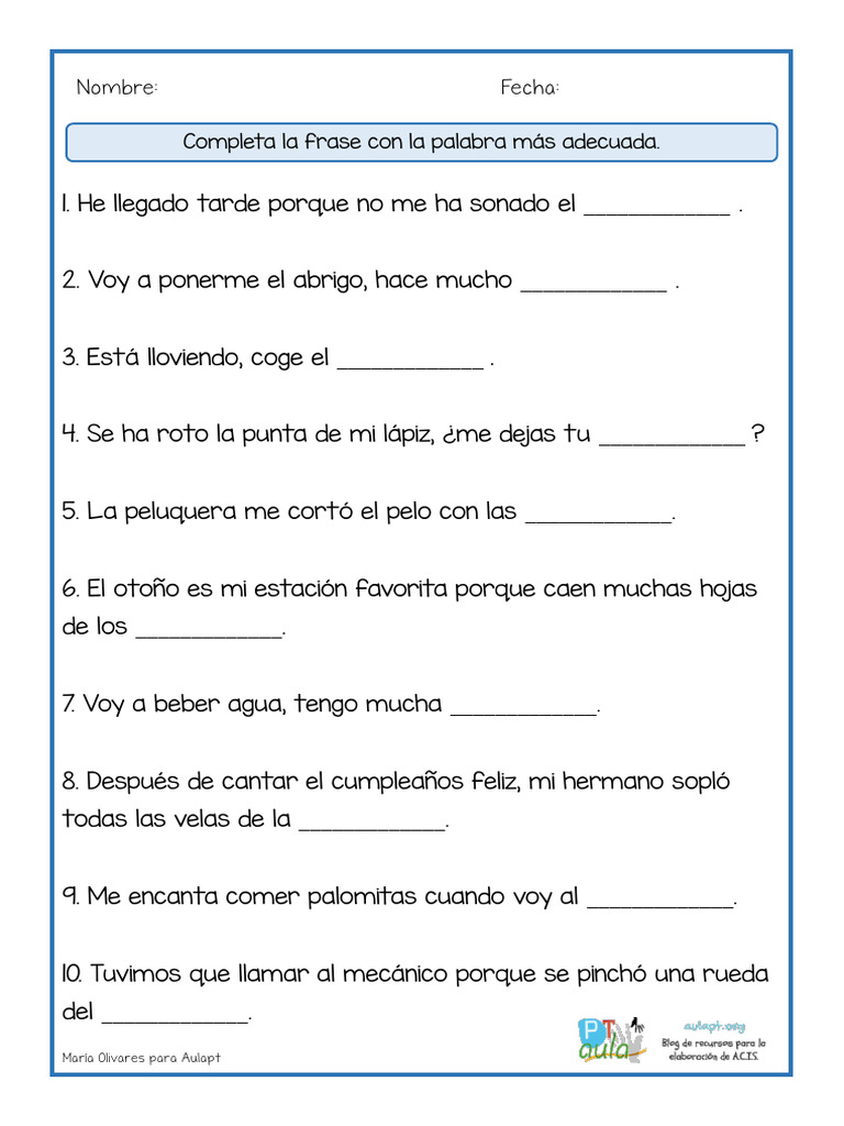 Ficha Completar Frases | PDF