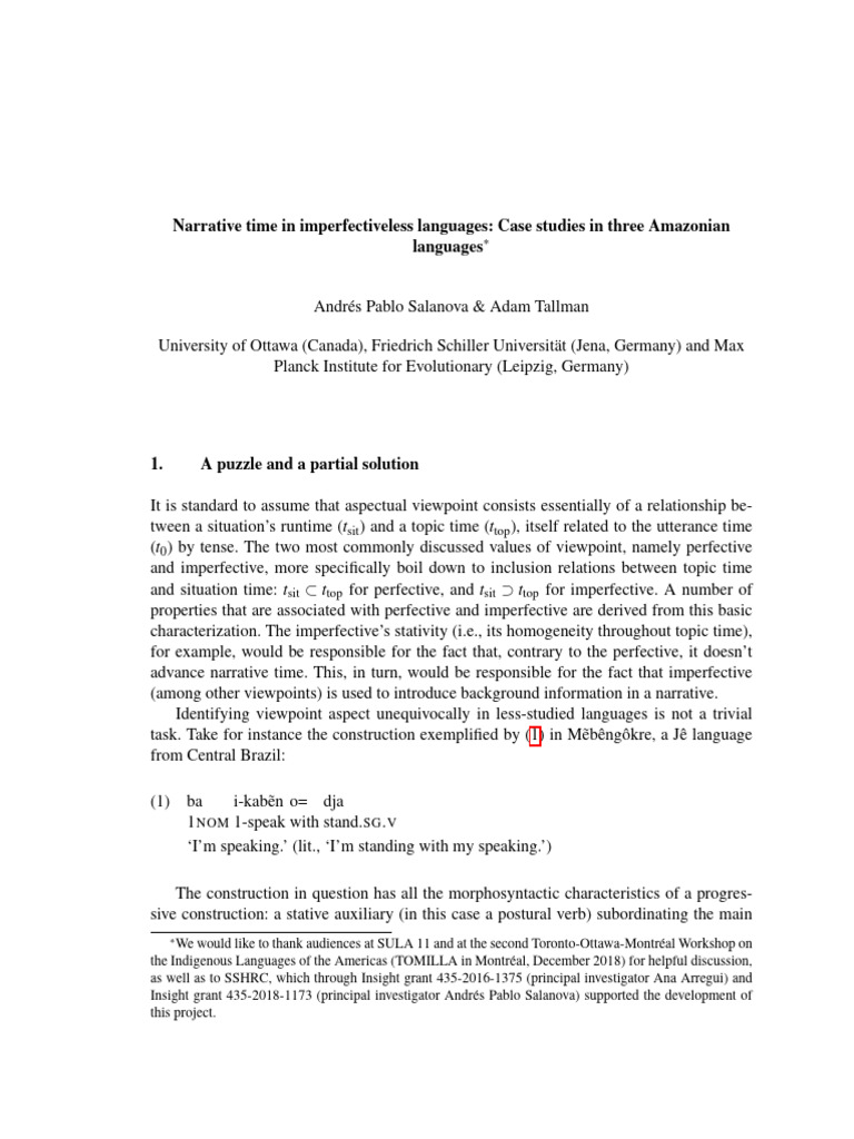 Narrative Time in Amazonian Languages | PDF | Grammatical Tense | Clause