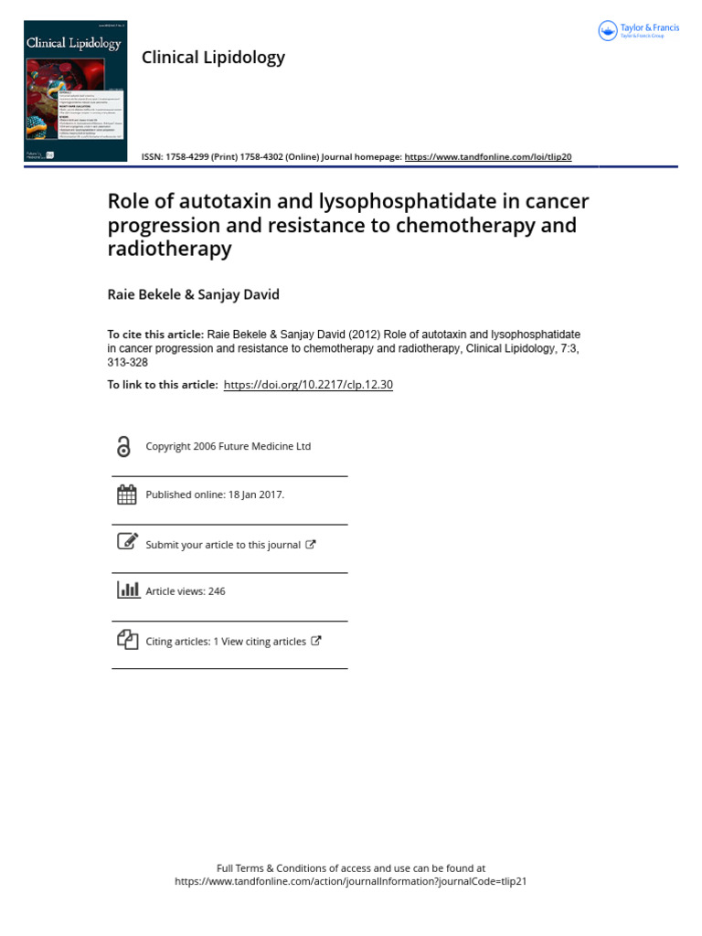 Role of Autotaxin and Lysophosphatidate in Cancer Progression and ...