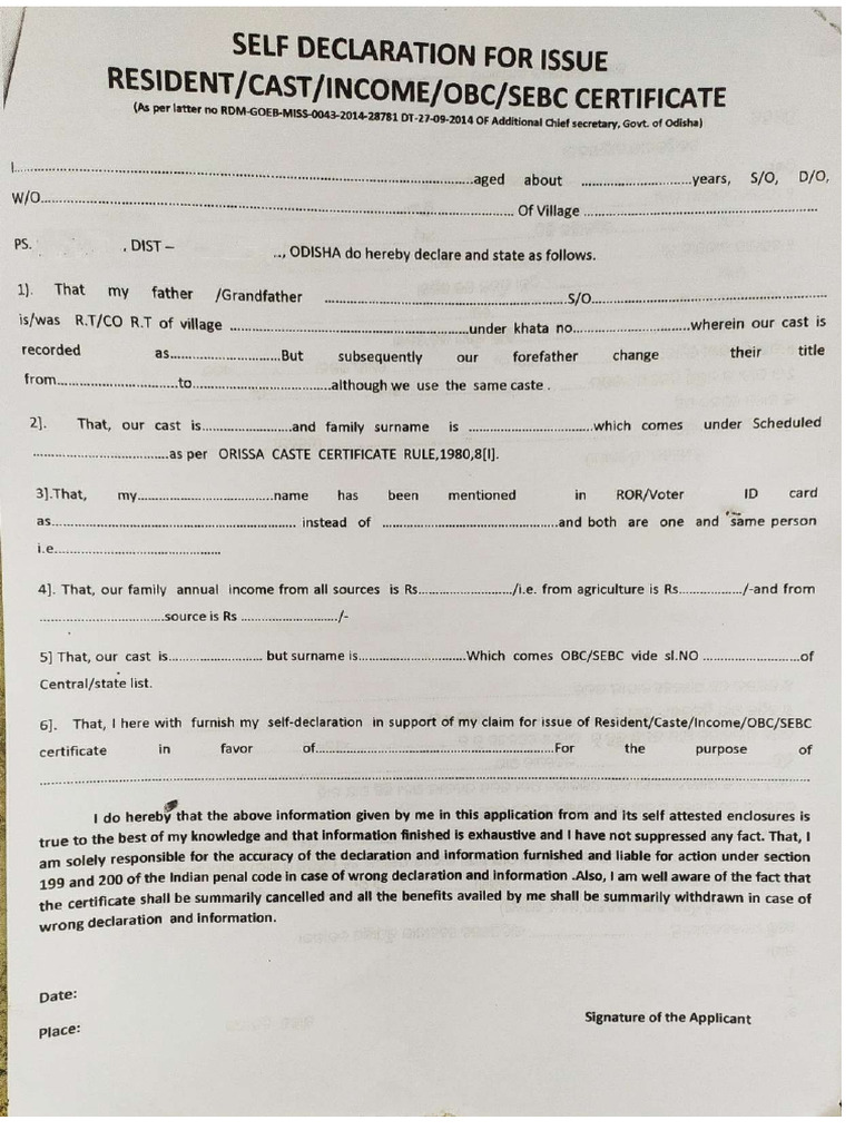 Self Declaration For Income | PDF