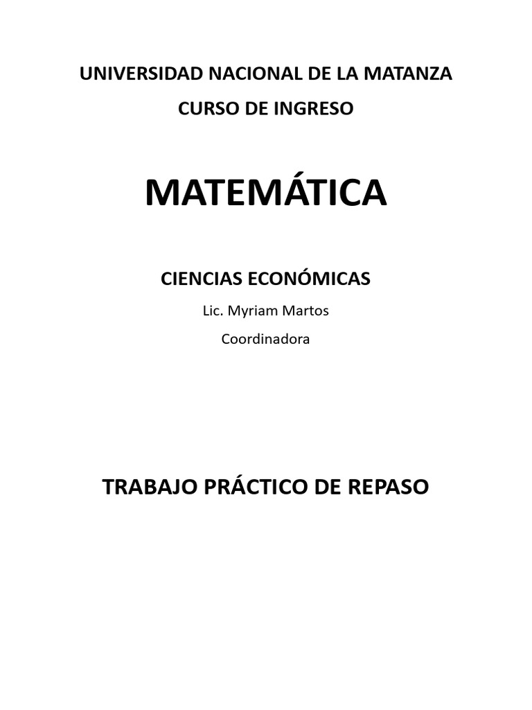Trabajo Practico de Repaso - Matematica (E) - Curso de Ingreso | PDF | Matemáticas
