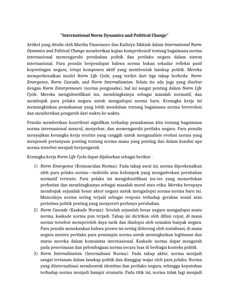 Rangkuman Dinamika Politik Internasional Dan Pergeseran Norma | PDF