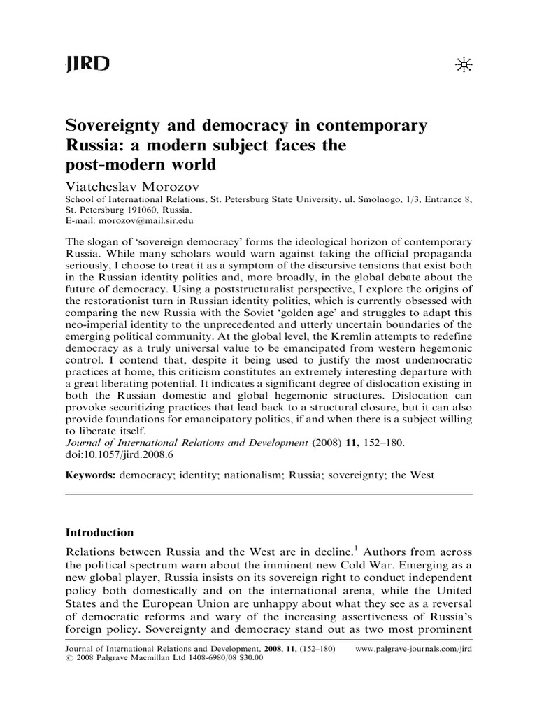 Sovereignty and Democracy in Contemporary Russia - A Modern Subject ...