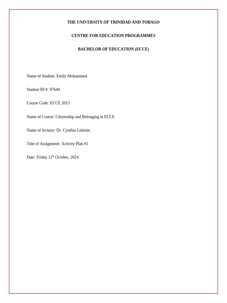 ECCE Activity Plan: Good Manners | PDF | Teachers | Constructivism ...