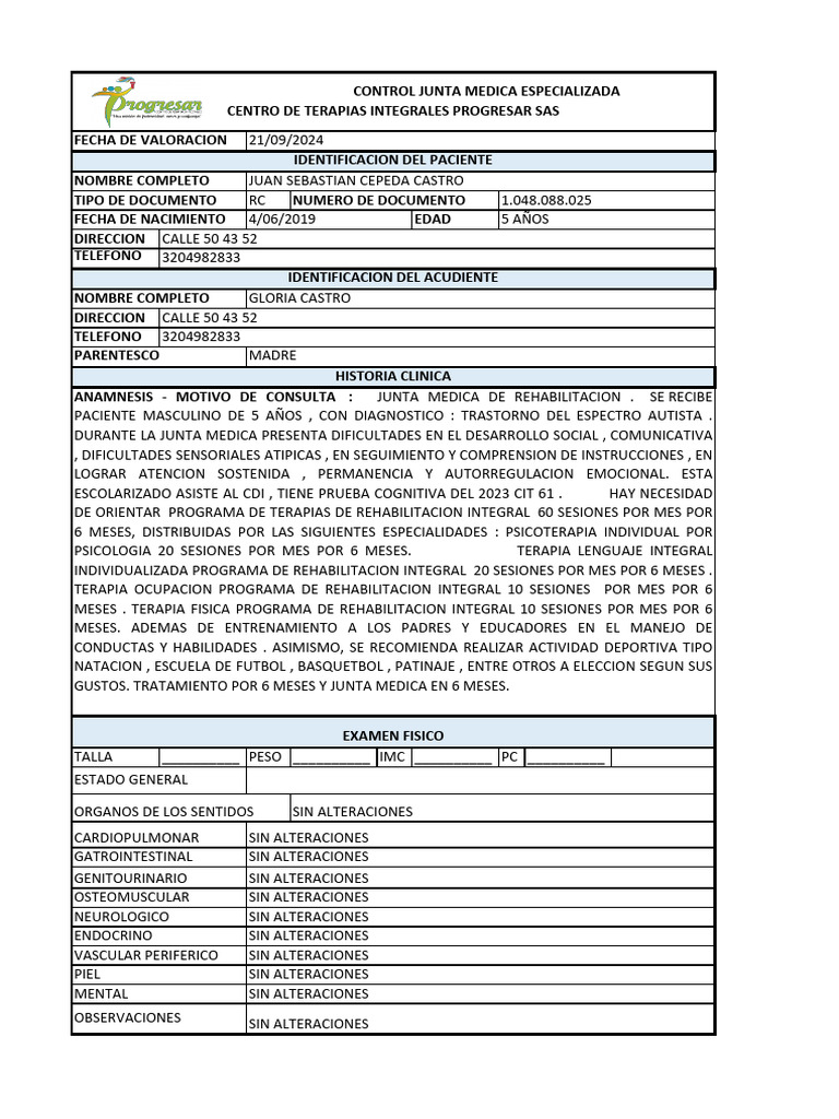 Juan Cepeda HC | PDF | Espectro autista | Sicología