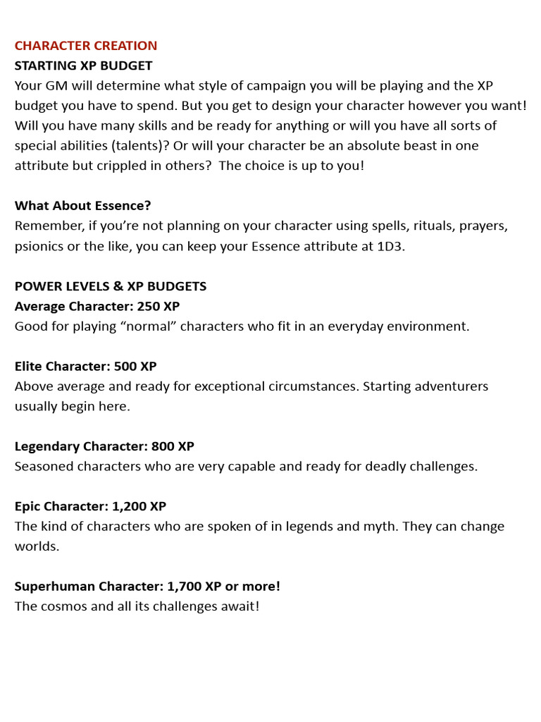 Character Creation | PDF | Role Playing Games | Tabletop Games