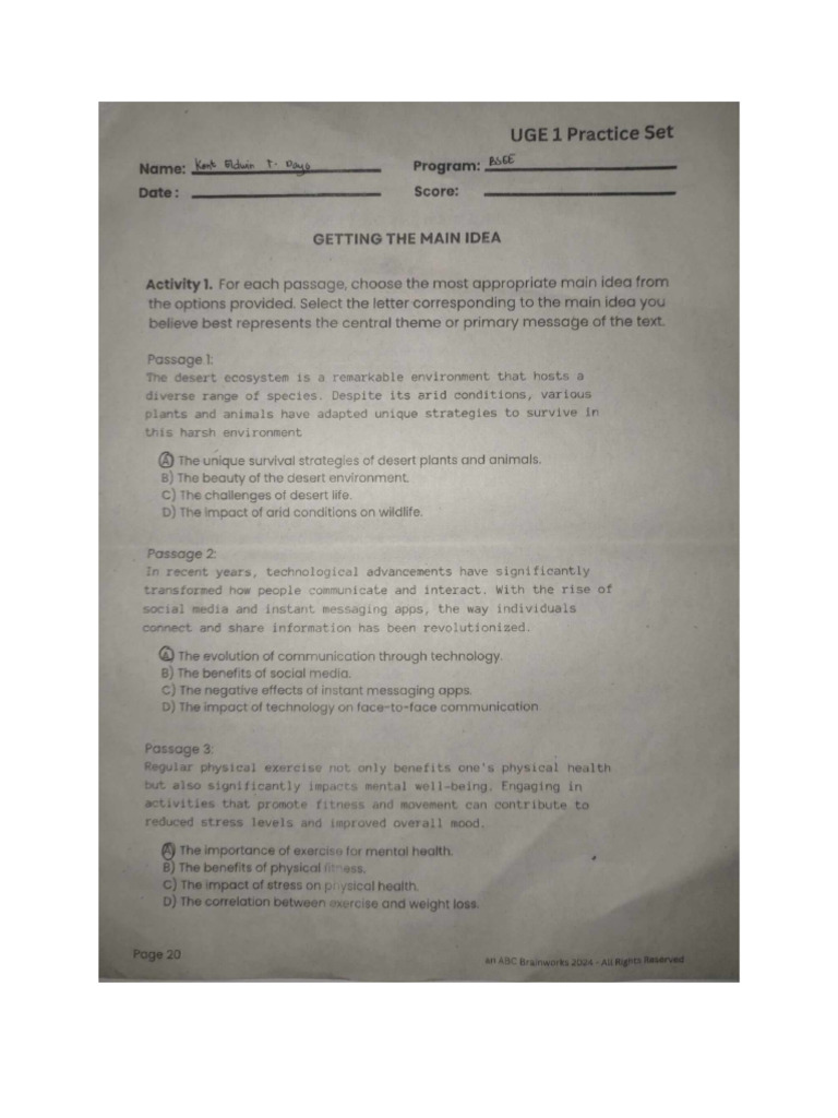 Getting The Main Idea | PDF