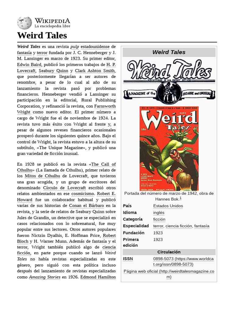 Weird Tales | PDF | Cuentos raros | Pulp Fiction