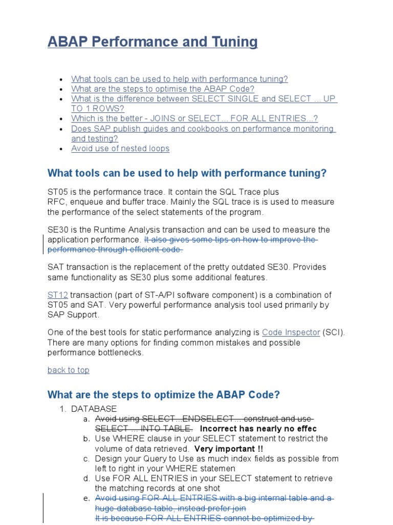 ABAP Performance and Tuning | PDF | Database Index | Sql