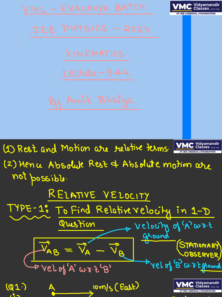 JEE Physics Kinematics: Relative Velocity | PDF | Space | Classical ...