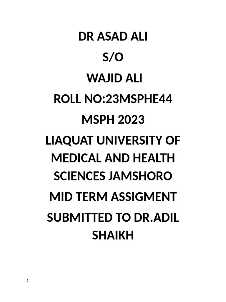Mid Term Assisment DR Asad Ali | PDF | Leadership | Health Sciences