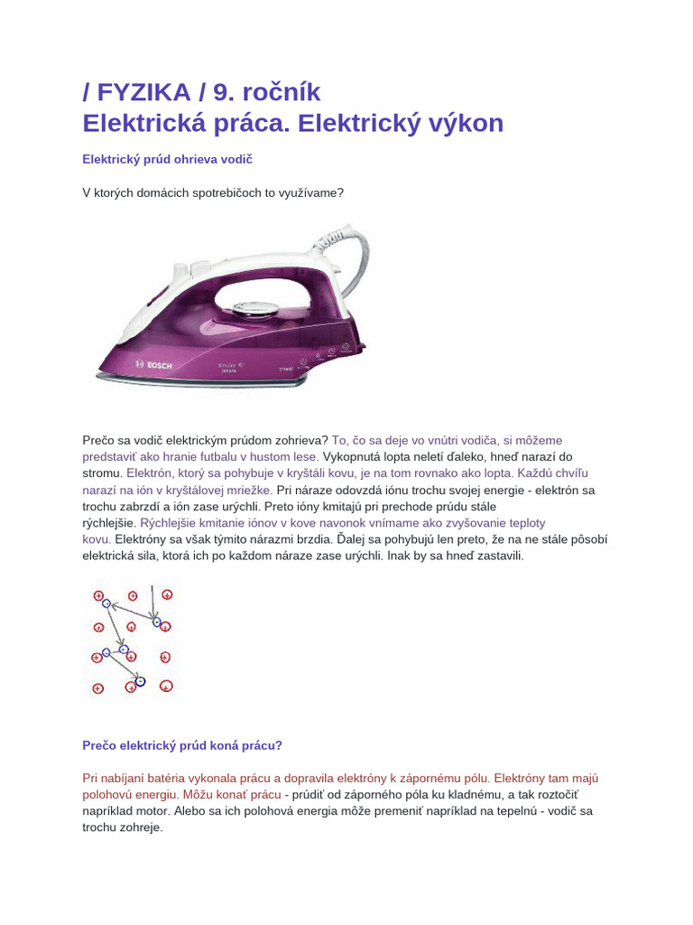 Fyzika 9. Rocnik Elektricka Praca A Vykon | PDF