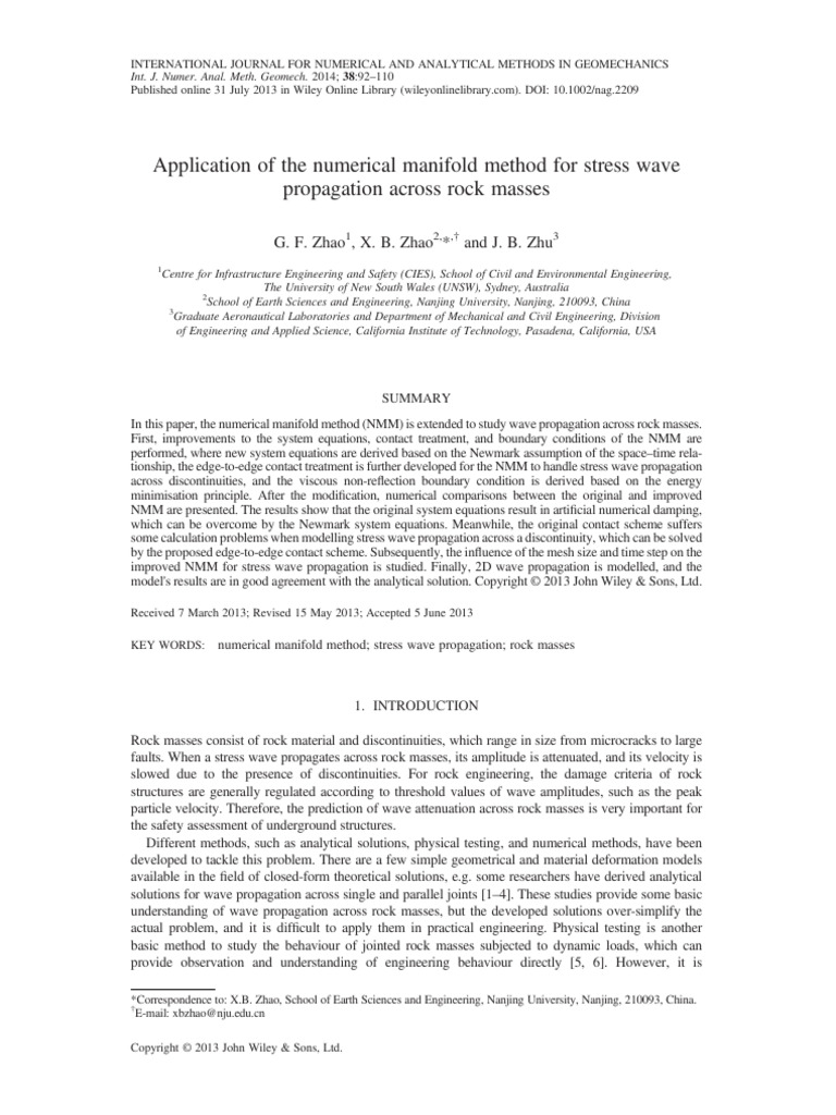 2014 Application of The Numerical Manifold Method For Stress Wave Propagation Across Rock Masses ...