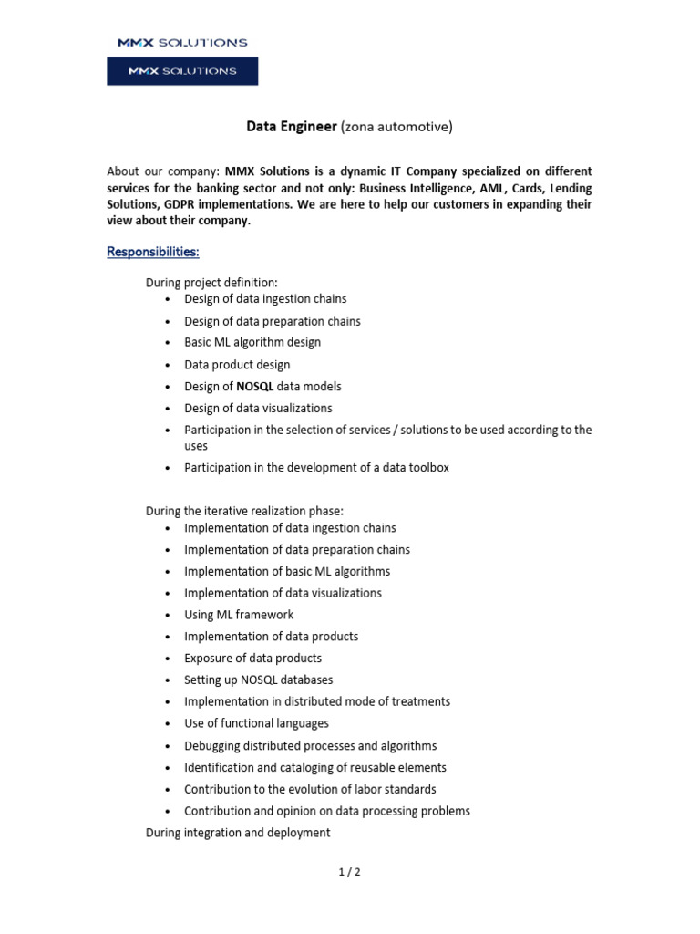 JD Data Engineer - Full Remote (Zona Automotive) | PDF | Apache Spark | No Sql