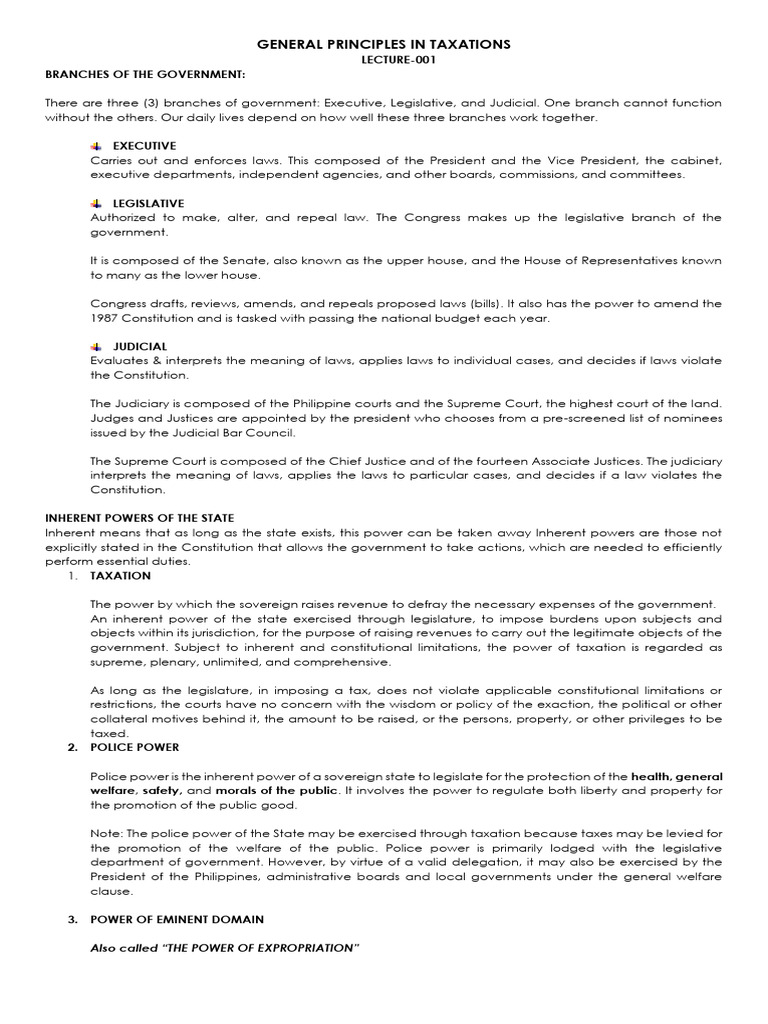 General Principles of Taxation | PDF | Taxes | Eminent Domain