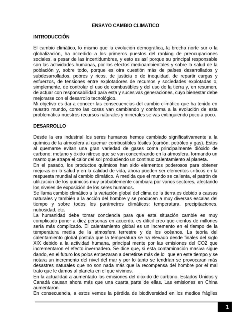 Ensayo Cambio Climatico | PDF | Clima | Cambio climático