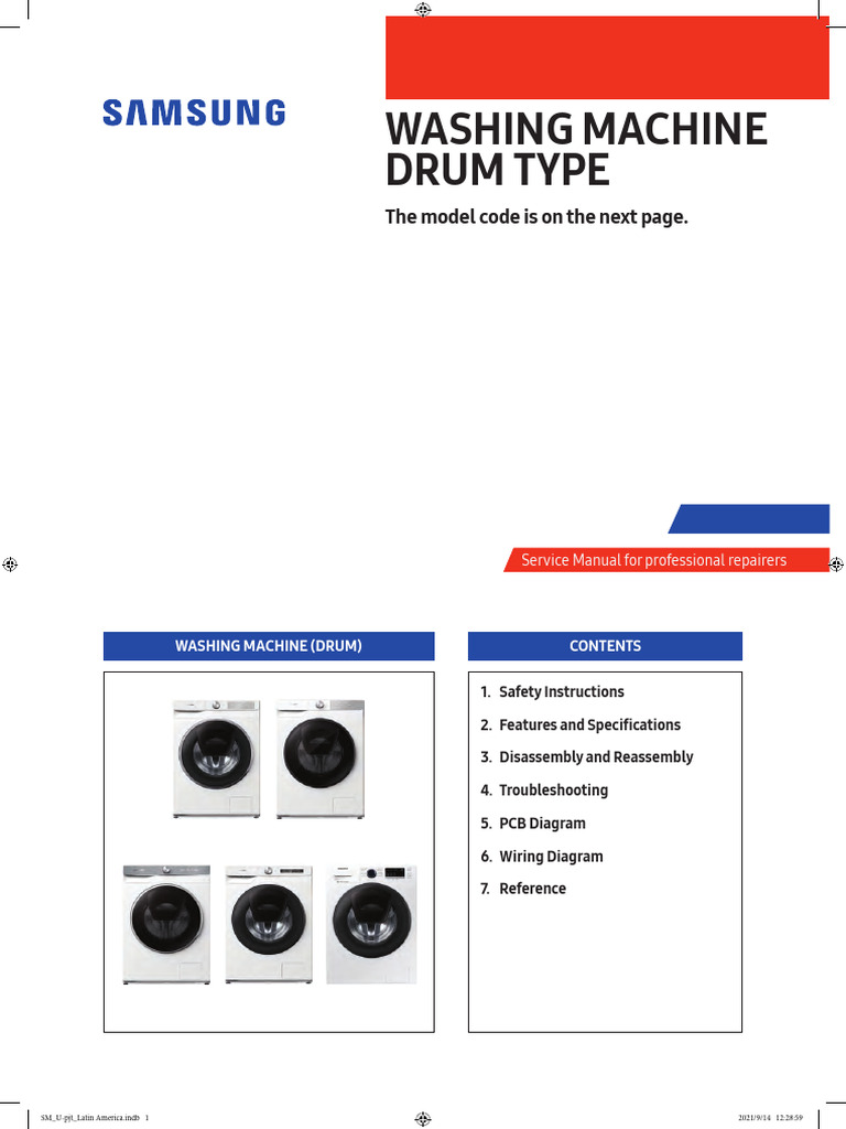 Samsung WD11T Series Service Manual | PDF | Washing Machine | Laundry