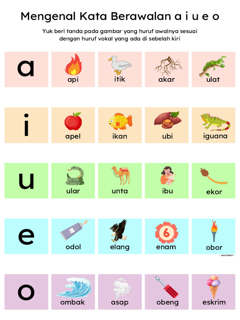 Worksheet Belajar Huruf Vokal AIUEO | PDF