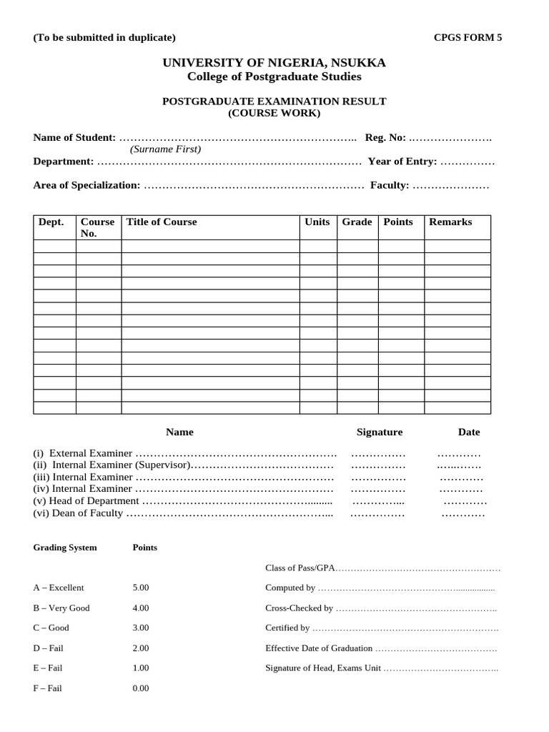 Postgraduate Examination Result Sheet | PDF
