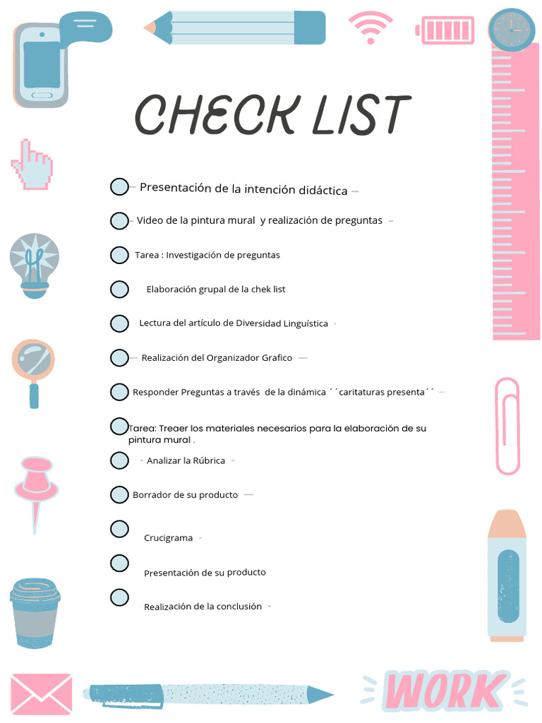 Documento A4 Check List Oficina Ilustrado Rosa y Azul | PDF
