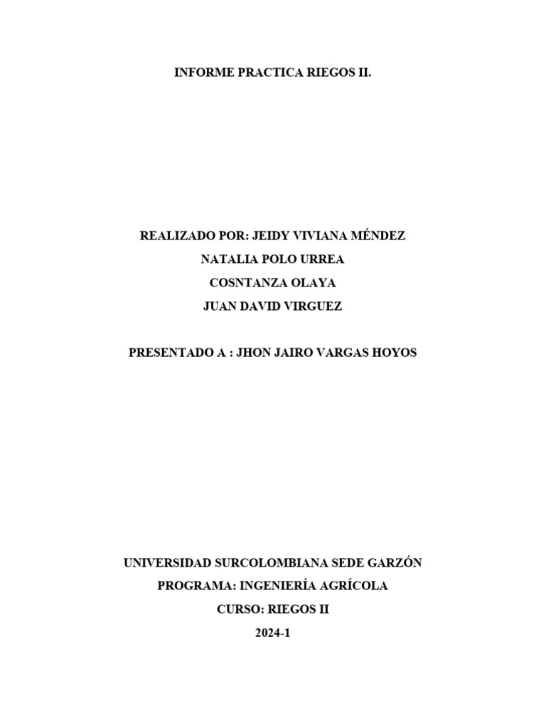 Informe de Práctica en Riegos II | PDF | Riego | Agua