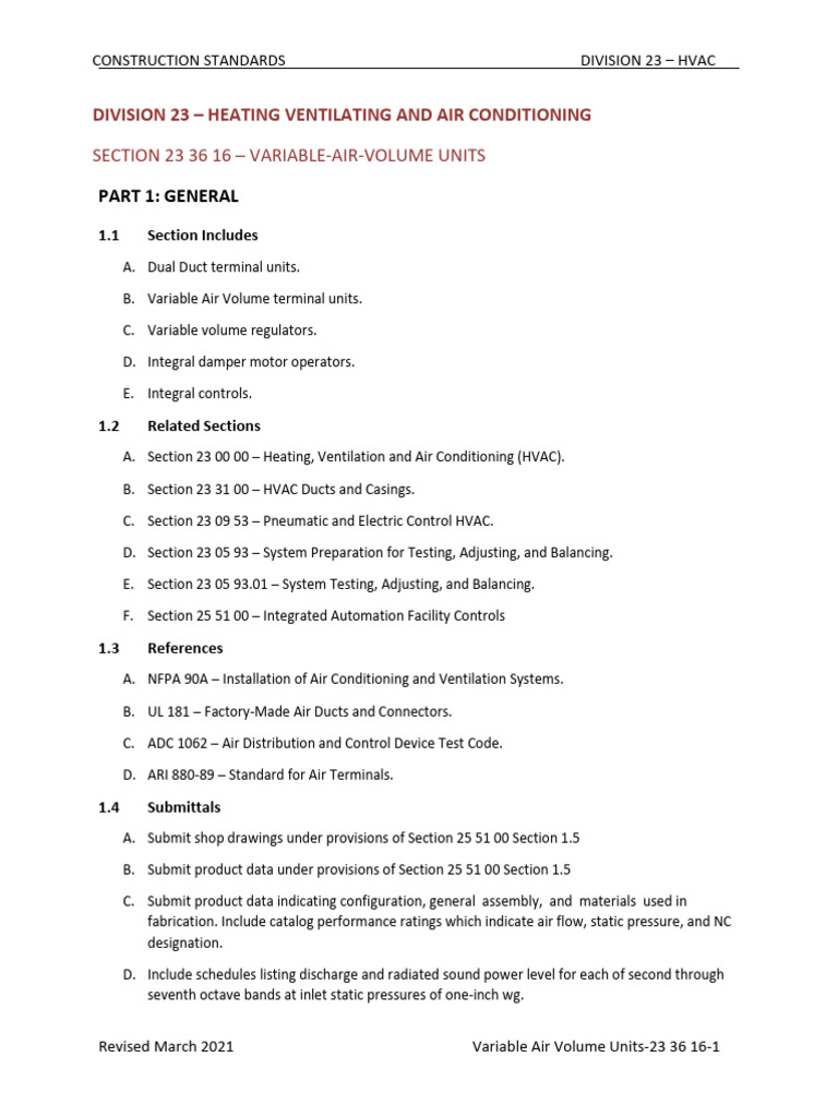 23 - 36 - 16 Variable Air Volume Units | PDF | Duct (Flow) | Temperature