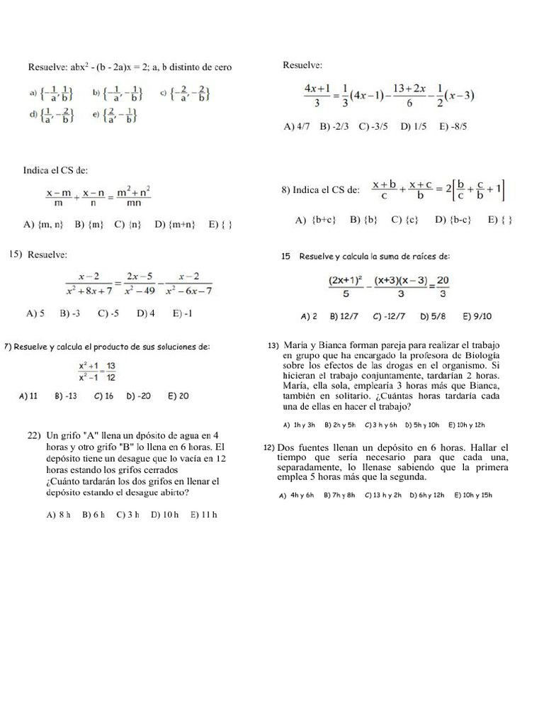 Ejercicios Algebra | PDF