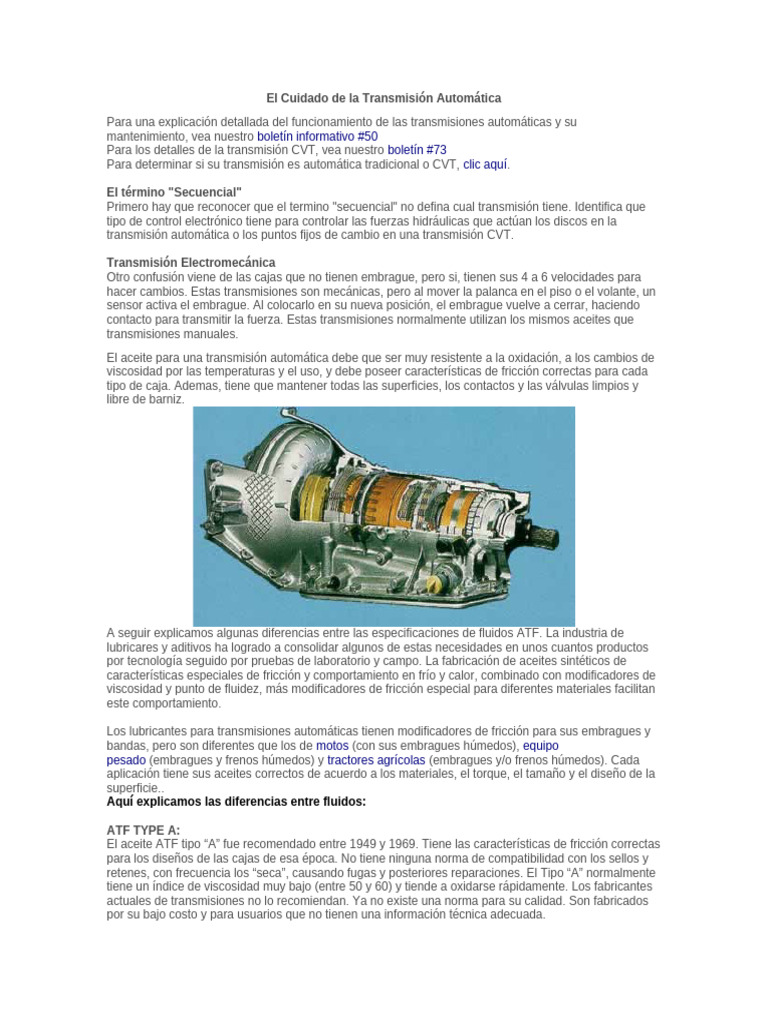 El Cuidado de La Transmisión Automática | PDF | Embrague | Transmisión ...