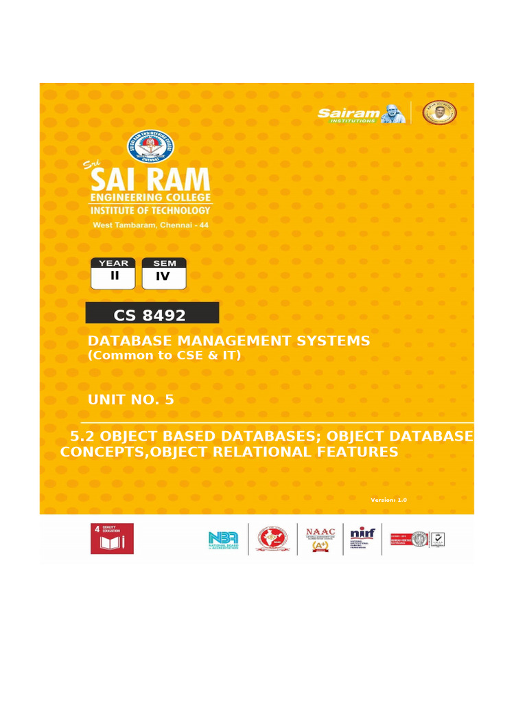 5.2 Object Based Databases, Concepts, Object Relational Features | PDF | Data Type | Relational ...