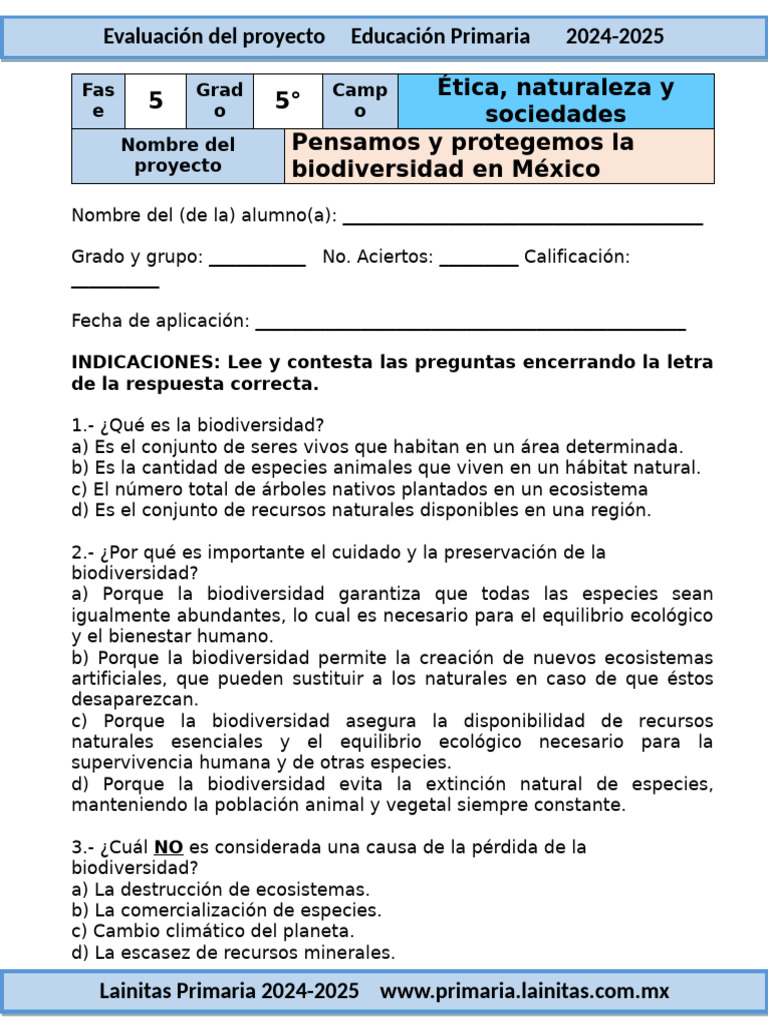 Evaluación del Proyecto de Biodiversidad | PDF | Biodiversidad | Ecología