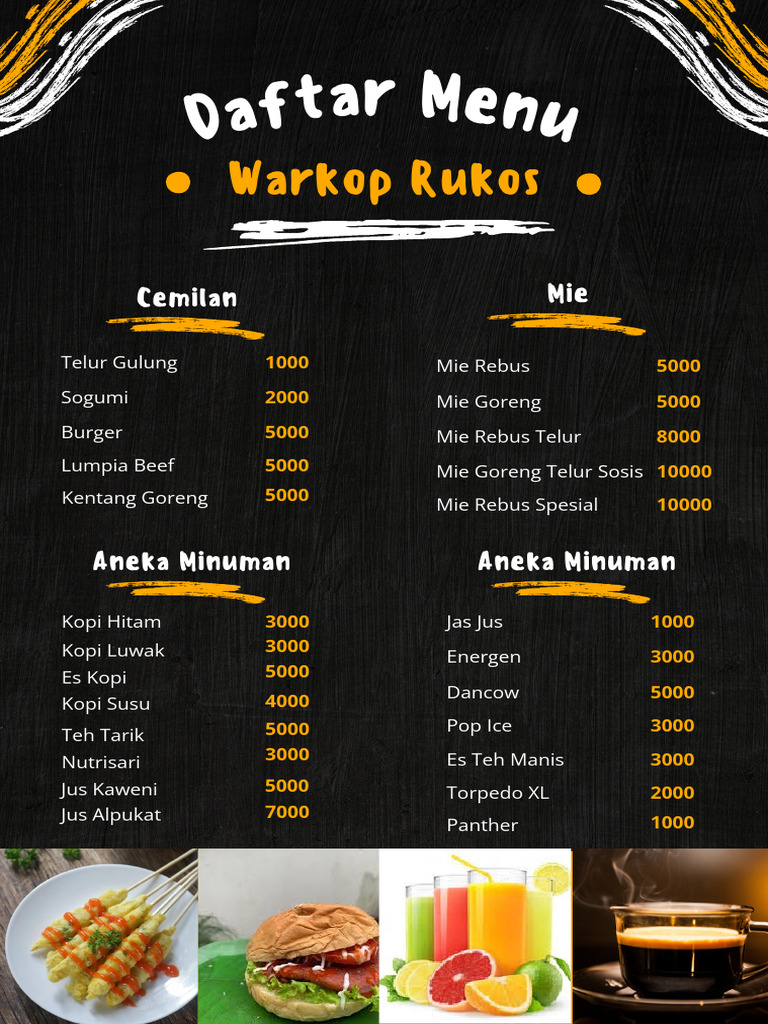Menu Warkop Rukos: Minuman & Makanan | PDF