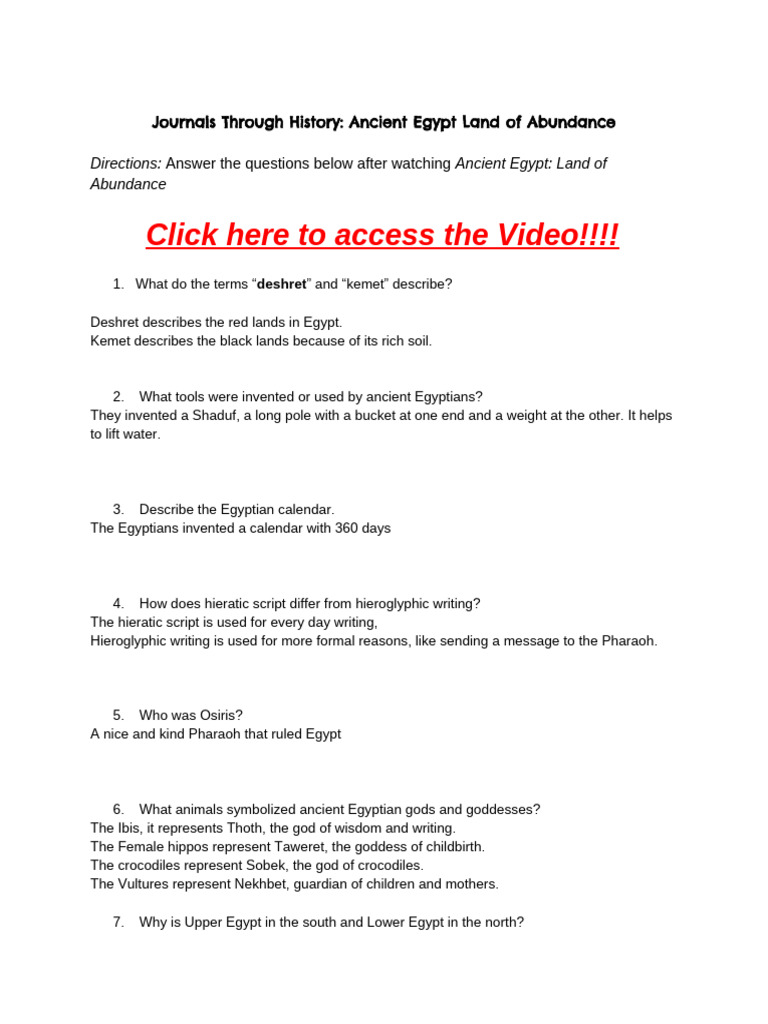 Ancient Egypt: Key Concepts Explained | PDF