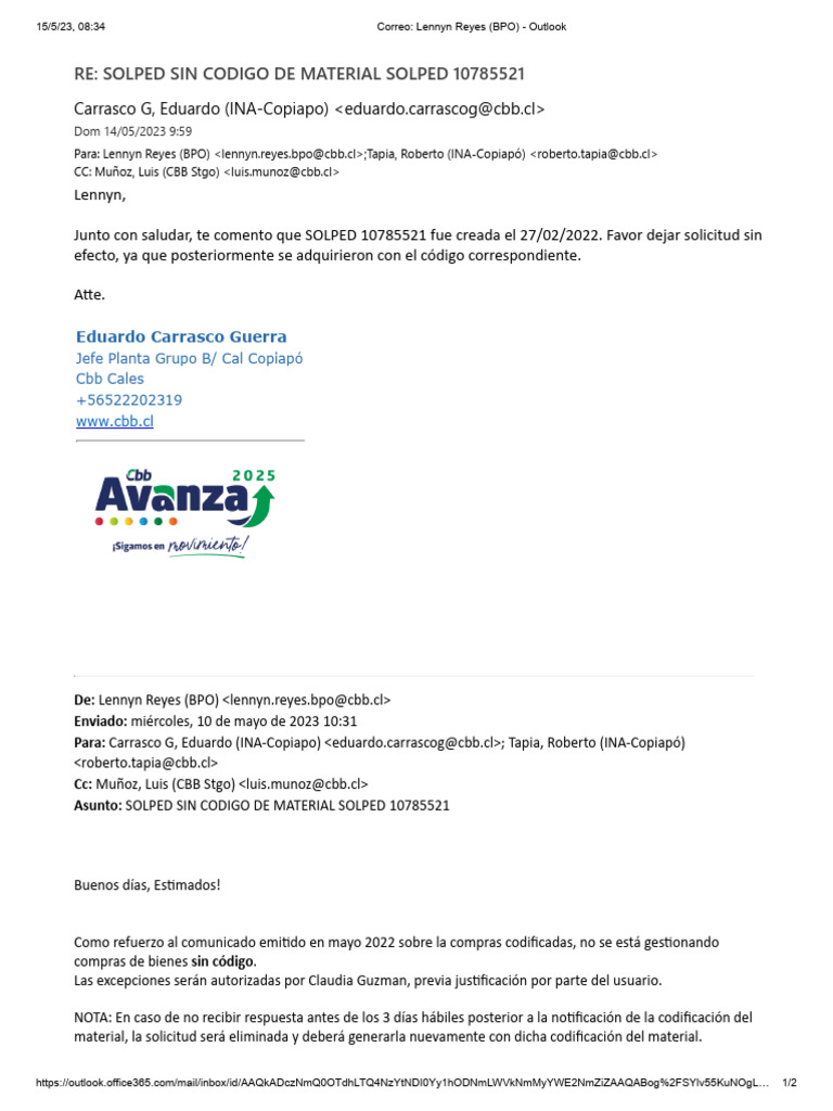 correo usuario anulacion de solped | PDF