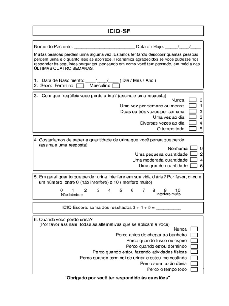 Iciq-Sf Quetionario Continencia | PDF