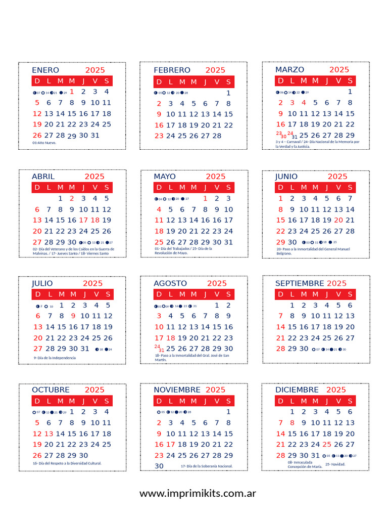 Calendario 2025 con Feriados | PDF