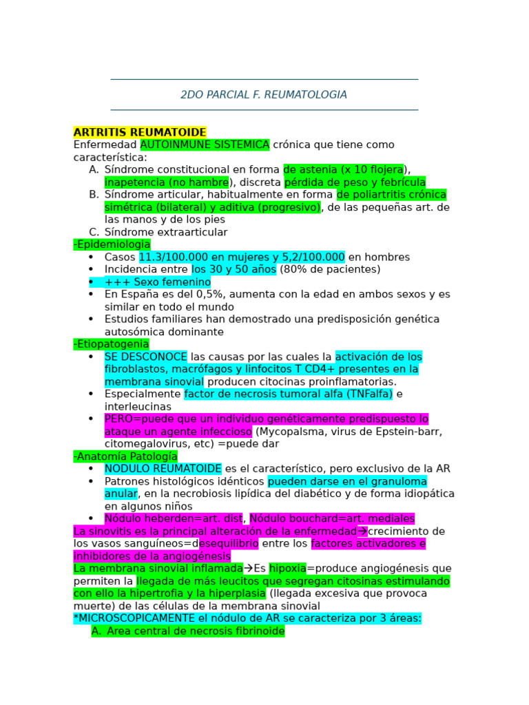 2do Parcial Reuma 2 | PDF | Artritis Reumatoide | Inmunología
