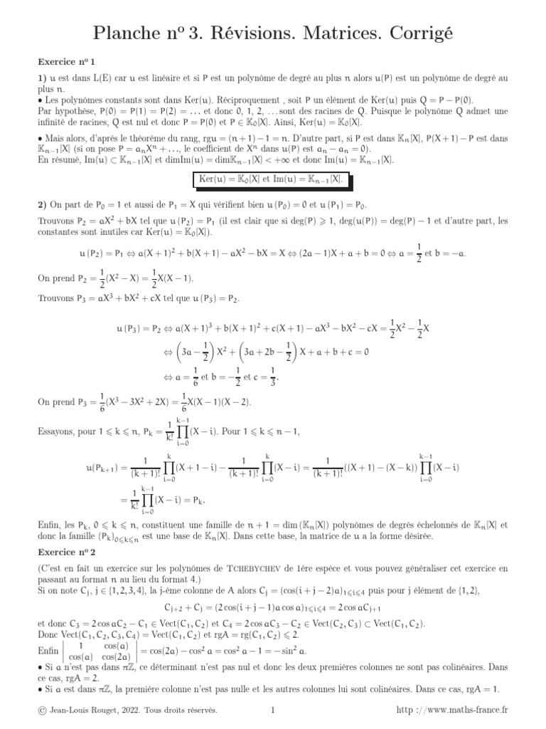 03 Revisions Matrices Planche Corriges | PDF | Matrice (Mathématiques) | Algèbre