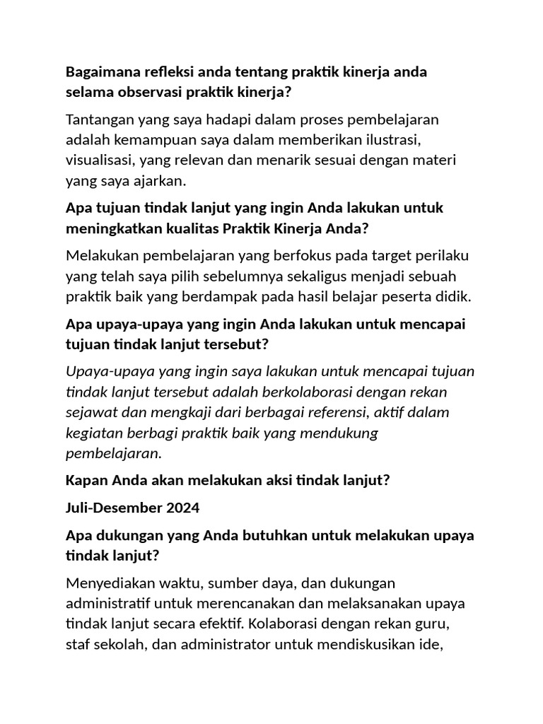 Bagaimana Refleksi Anda Tentang Praktik Kinerja Anda Selama Observasi ...