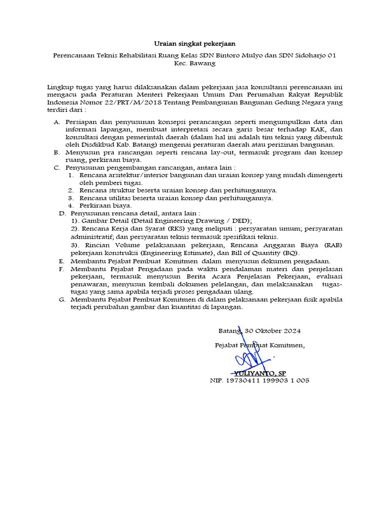 4 +Uraian+Singkat+Pekerjaan+Perencanaan+2024 | PDF