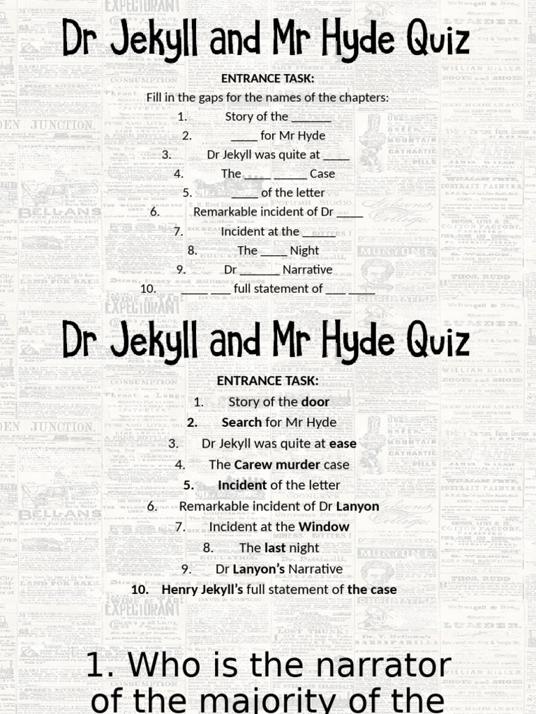 Jekyll and Hyde Quiz | PDF | Strange Case Of Dr Jekyll And Mr Hyde ...