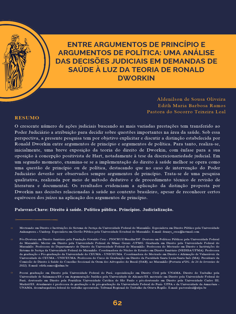 Entre Argumentos de Princípio E Argumentos de Política: Uma Análise Das ...