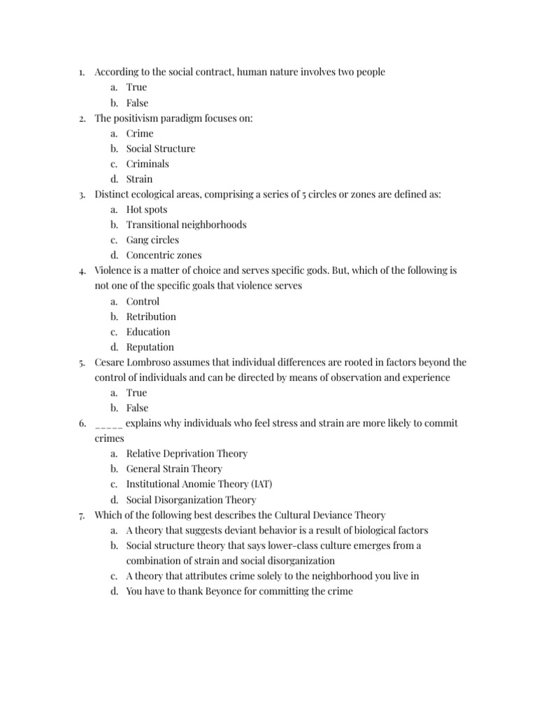 Criminology Quiz: Theories and Concepts | PDF | Deviance (Sociology ...