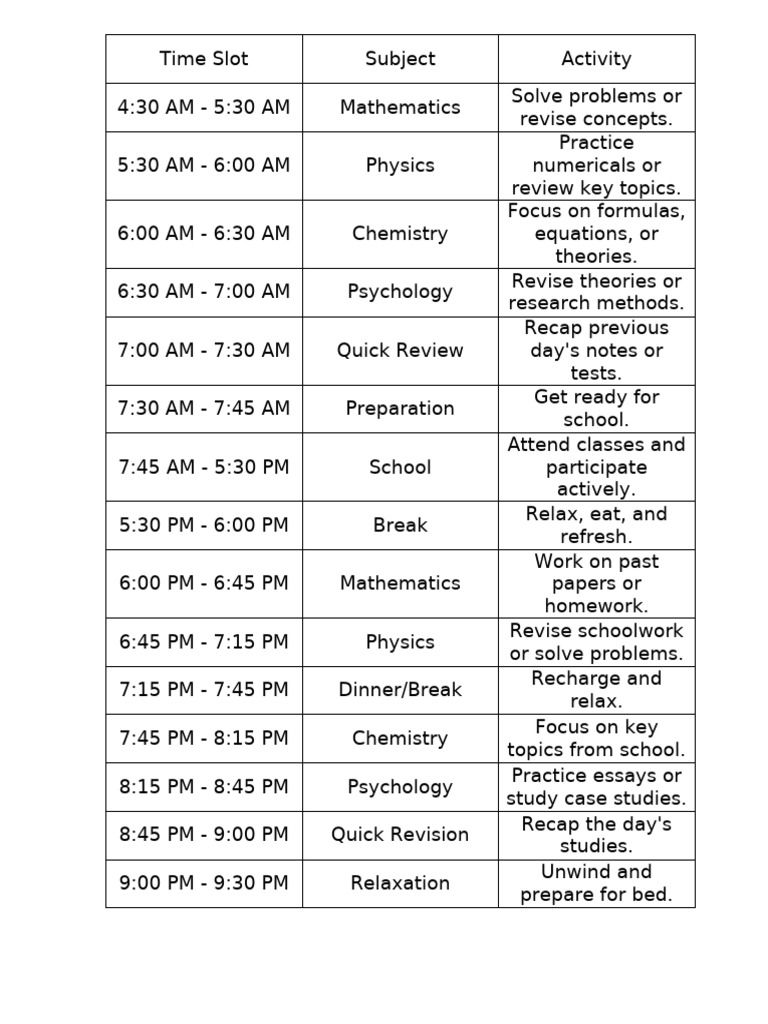 As Level Study Timetable | PDF | Physics | Mathematics