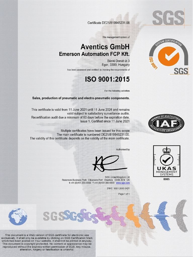 Certificate Emerson Automation FCP KFT Iso 9001 en 8983636 | PDF