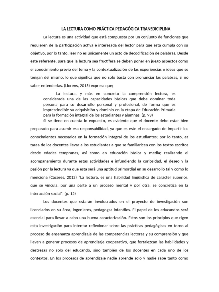 La Lectura Como Práctica Pedagógica Transdiciplina | PDF | Comprensión ...