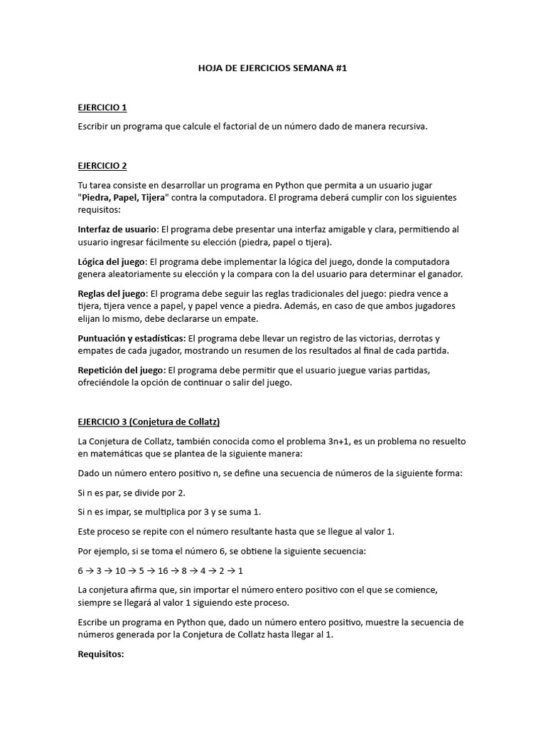 HOJA DE EJERCICIOS SEMANA | PDF | Matriz (Matemáticas) | Programa de ...