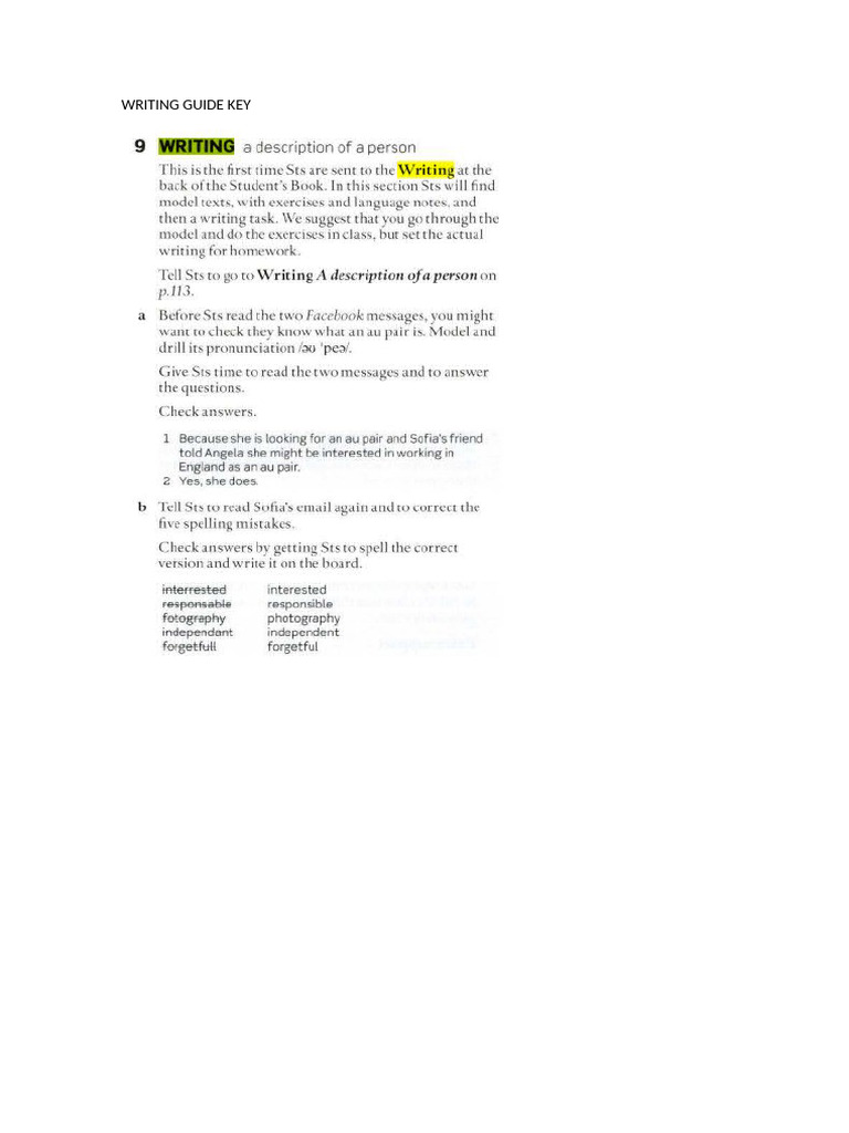 B1- Writing Guide Key | PDF