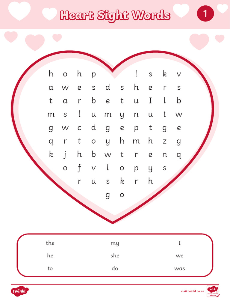 NZ e 1717287082 Heart Sight Words Word Search Set - Ver - 3 | PDF